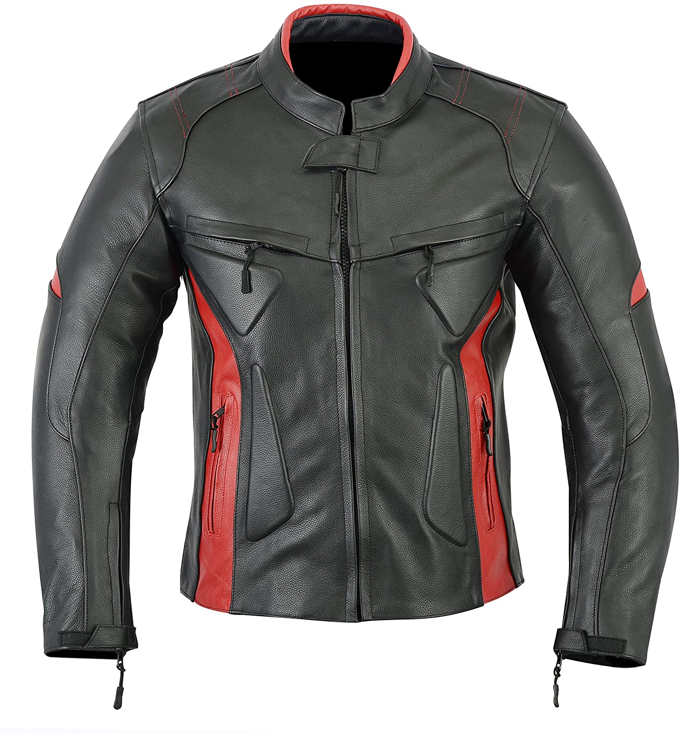 Motorcycle Black Red Leather Armor Jacket - Maker of Jacket