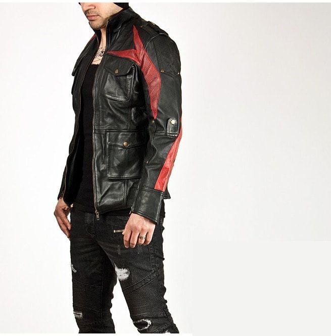 Striking Red Two Tone Strip Black Jacket