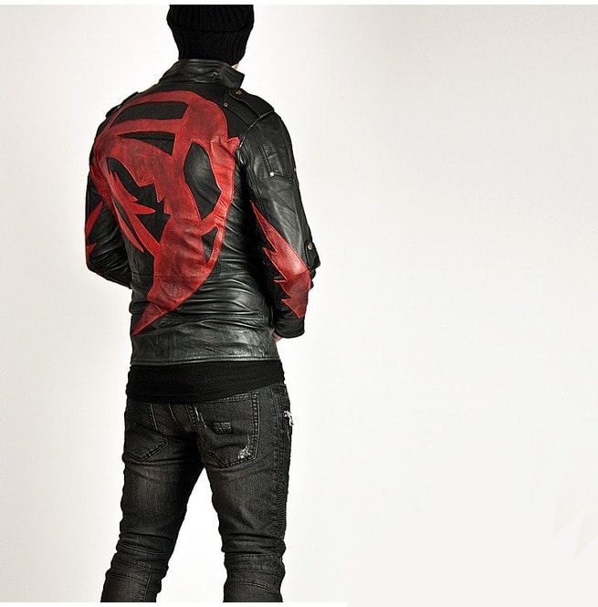 Striking Red Two Tone Strip Black Jacket