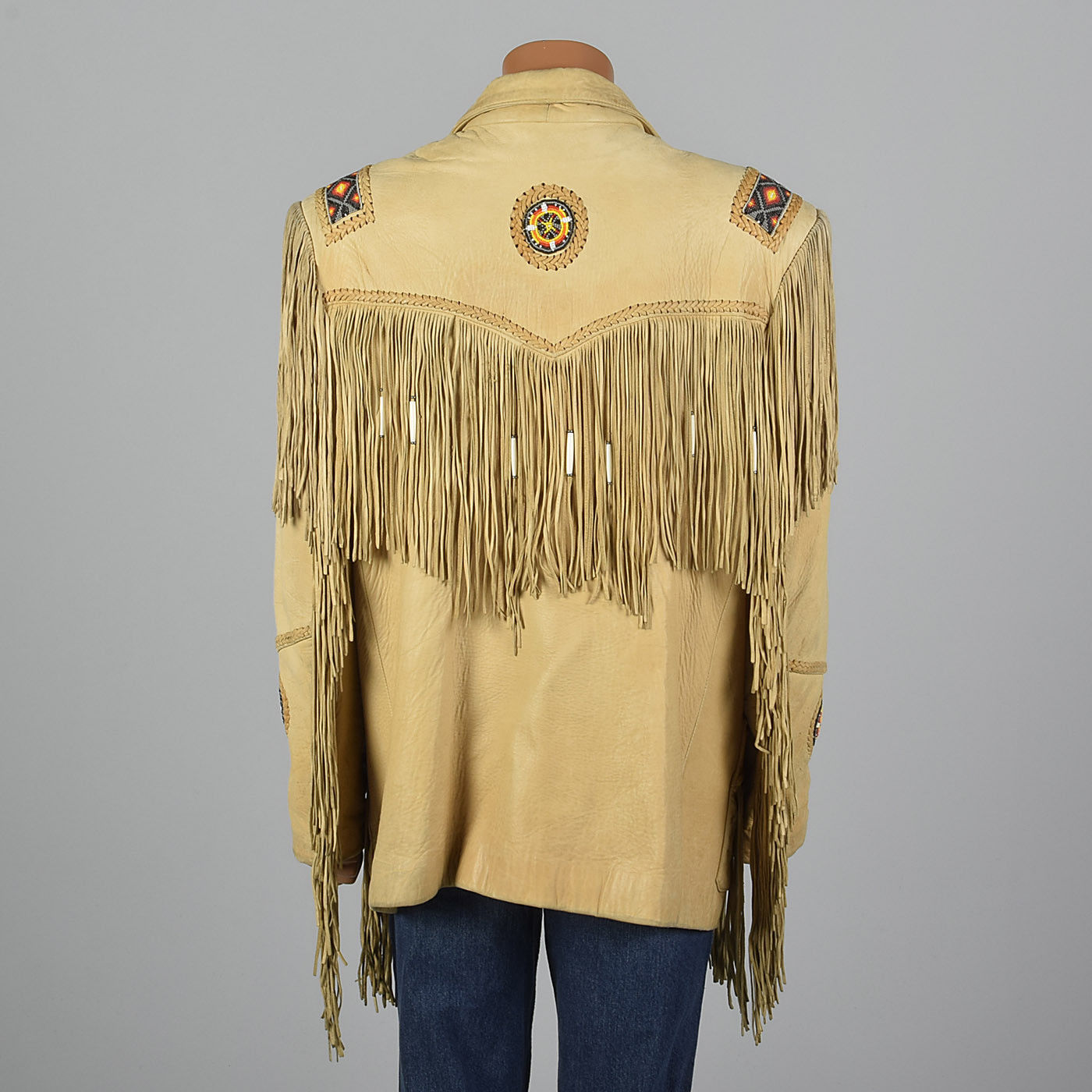 Western Suede Leather Fringe Native American Beaded Coat - Maker of Jacket