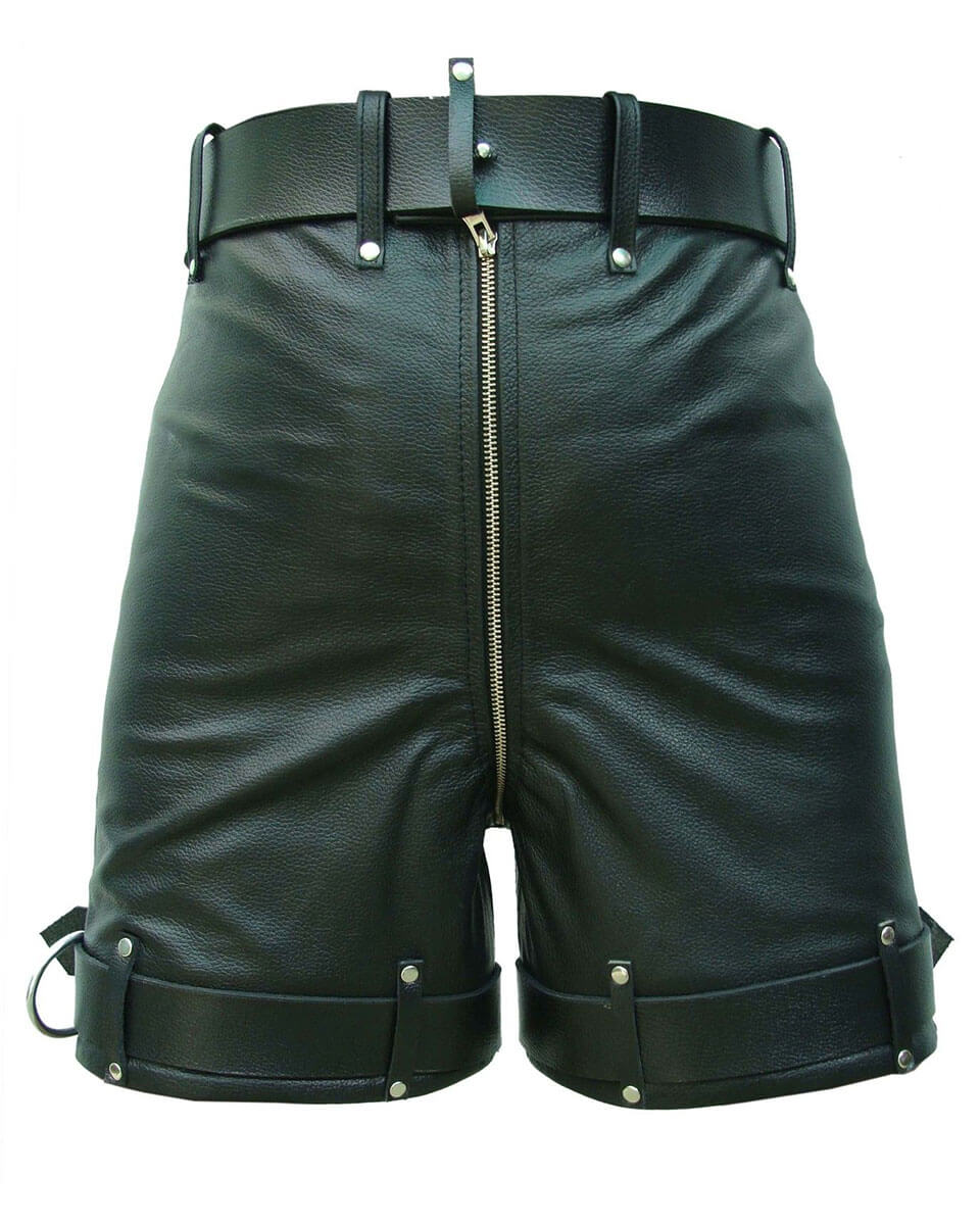 Black Leather Zip Locking Shorts - Maker of Jacket