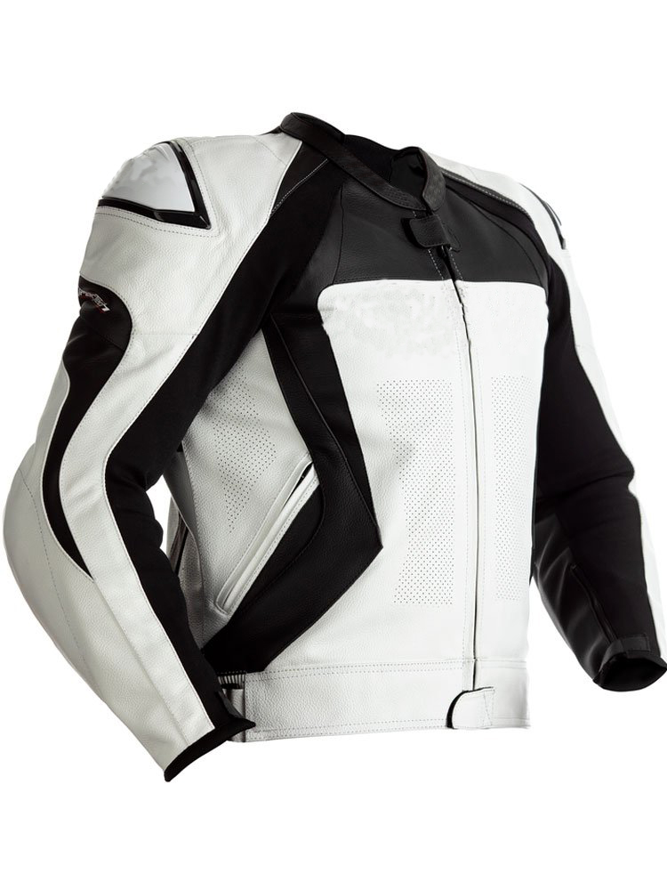 custom black And White leather motorcycle jacket - Maker of Jacket