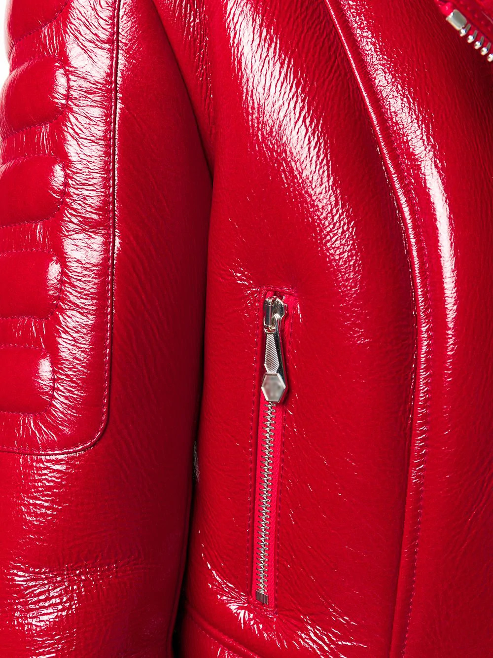 Red Shearling Fur Leather Padded Biker Jacket - Maker of Jacket