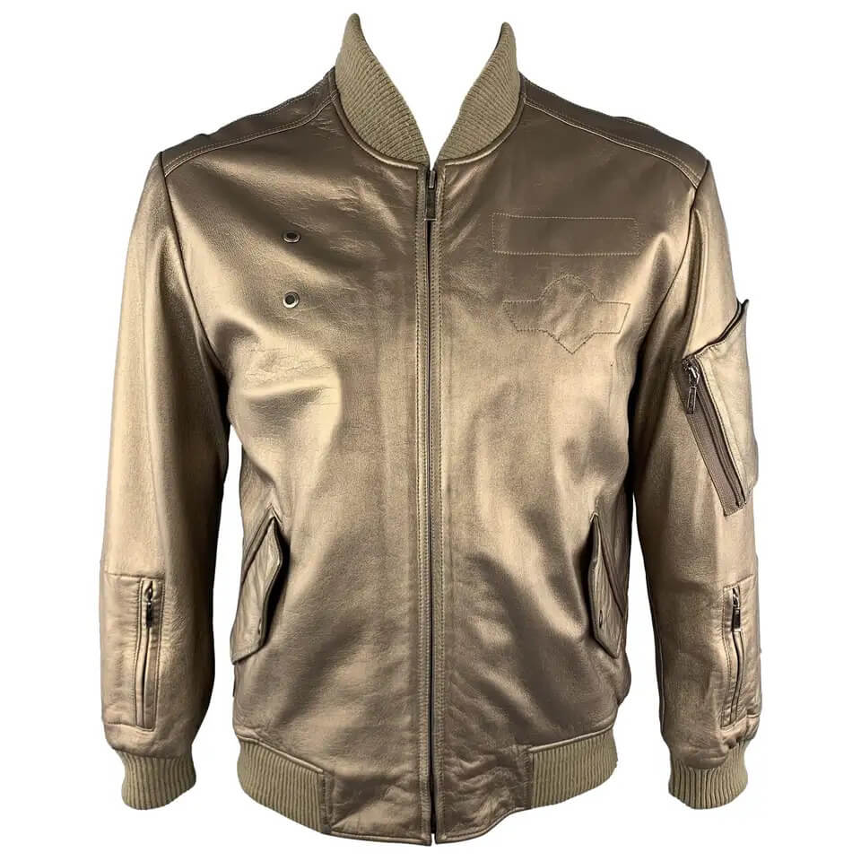 Shop Gold Metallic Vintage Bomber Jacket | Precision Fit