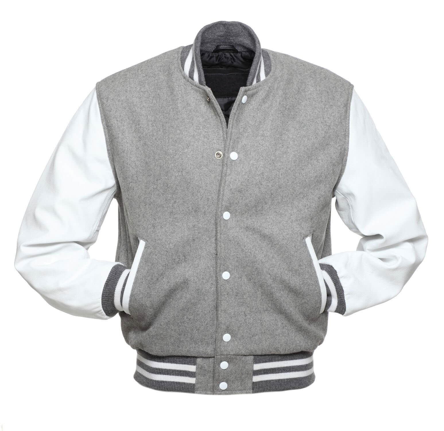 Grey and White Varsity Letterman Baseball Jacket - Maker of Jacket