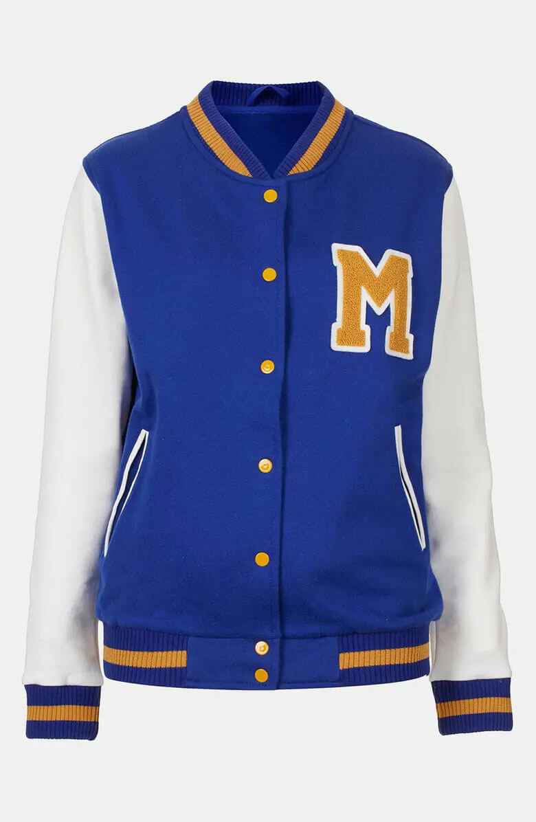 M Varsity Letterman Blue Wool Leather Jacket - Maker of Jacket