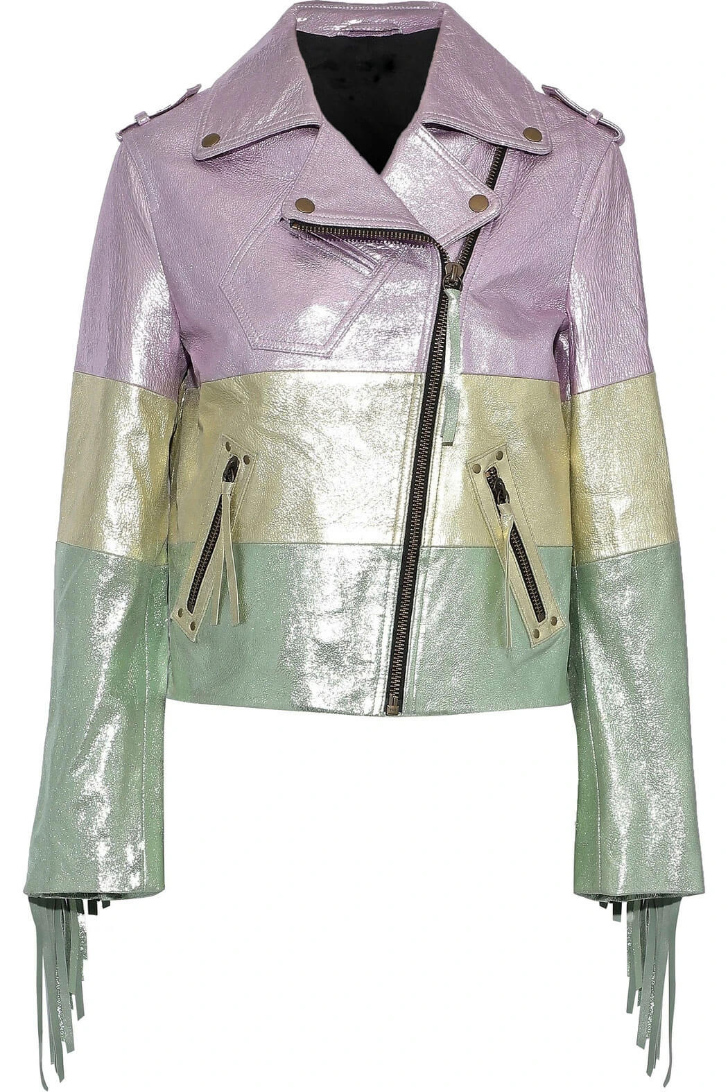 MultiColor Fringed Metallic Leather Biker jacket - Maker of Jacket