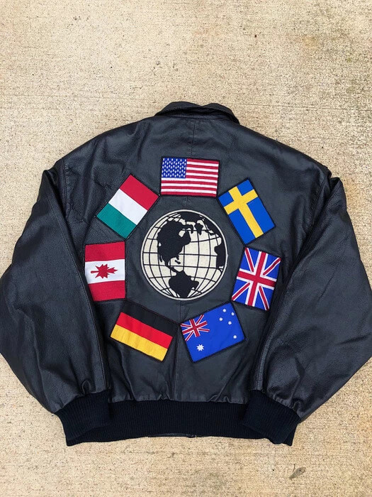 Patches of World Flag 90s Men's Leather Jacket - Maker of Jacket