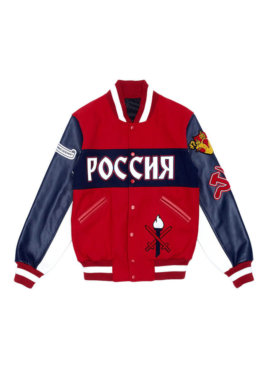 Red Russia Varsity Leather Jacket - Maker of Jacket