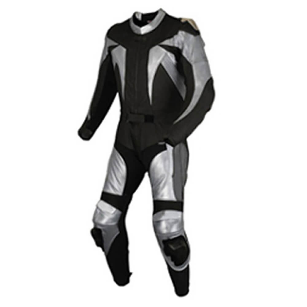 Black and Silver Motorcycle Racing Leather Suit - Maker of Jacket