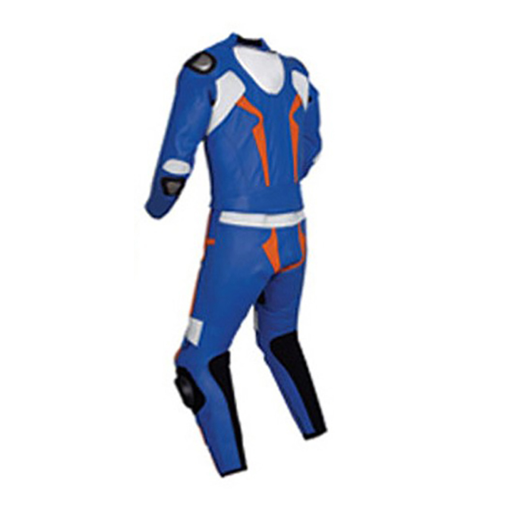 Dark Blue and Orange Motorcycle Racing Leather Suit - Maker of Jacket