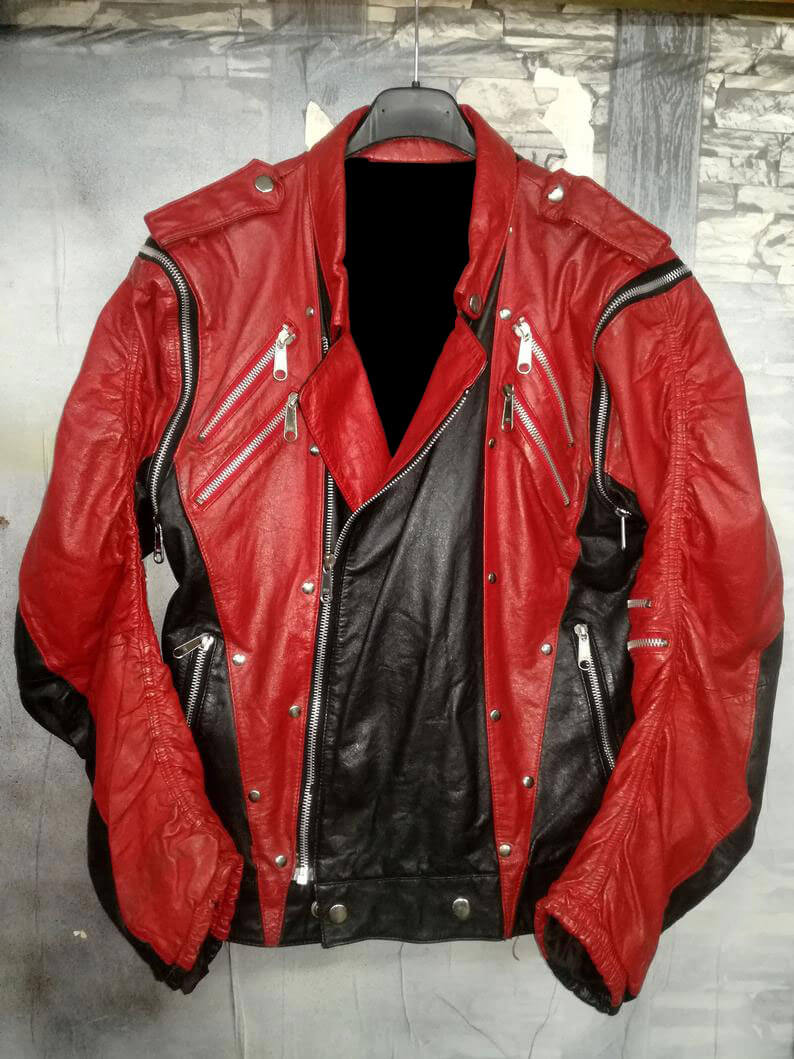 Michael Jackson Red Black Leather Studded Jacket - Maker of Jacket