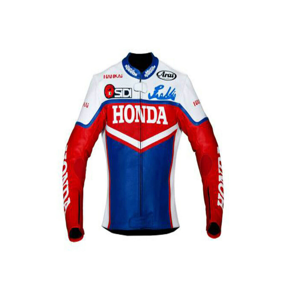 Red Blue White Honda Motorcycle Leather Jacket - Maker of Jacket
