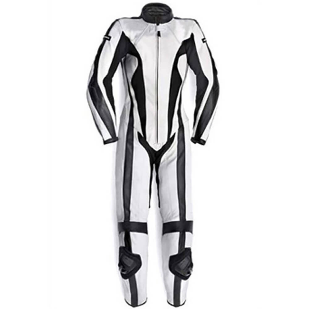 White & Black Motorcycle Racing Leather Suit - Maker of Jacket