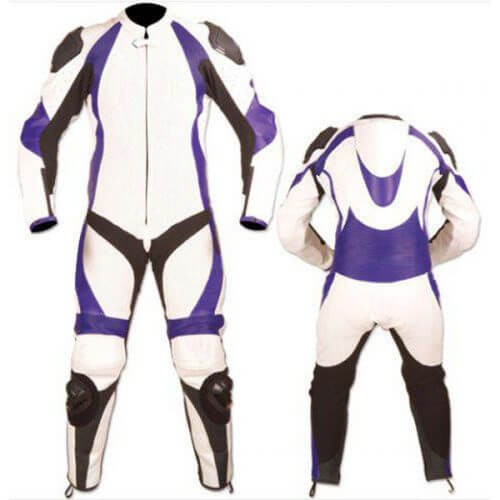 White and Purple Motorcycle Racing Leather Suit - Maker of Jacket