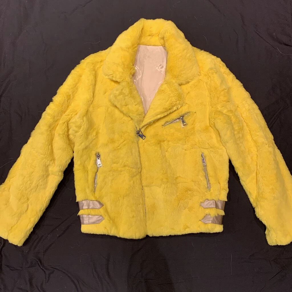 Canary Yellow Rabbit Fur Biker Jacket | Stylish Jackets