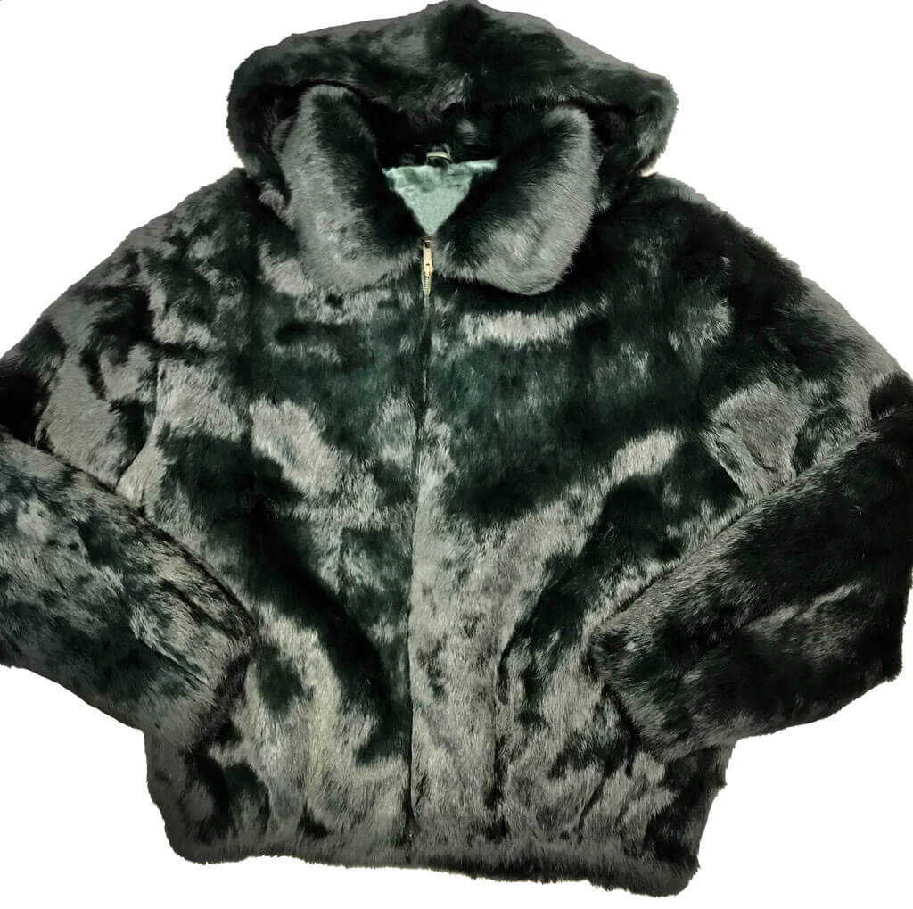 Olive Green Rabbit Fur Hooded Bomber Jacket - Maker of Jacket