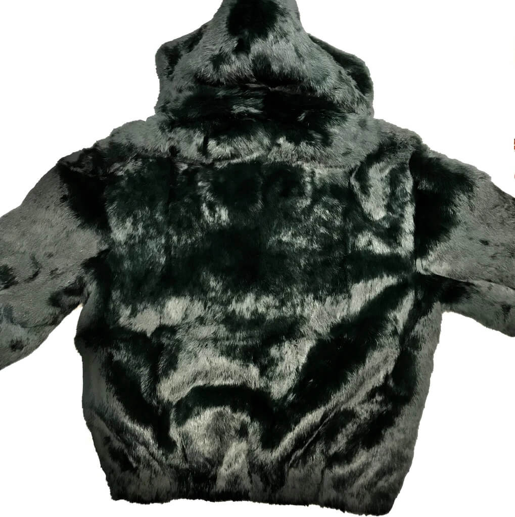 Olive Green Rabbit Fur Hooded Bomber Jacket - Maker of Jacket