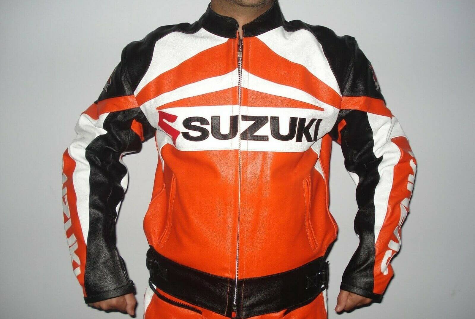 Suzuki GSXR Orange Motorcycle Racing Leather Jacket - Maker of Jacket