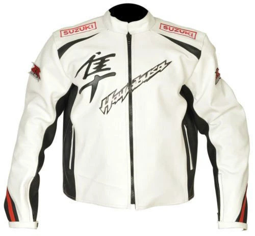 White Suzuki Hayabusa Motorcycle Leather Racing Jacket - Maker of Jacket