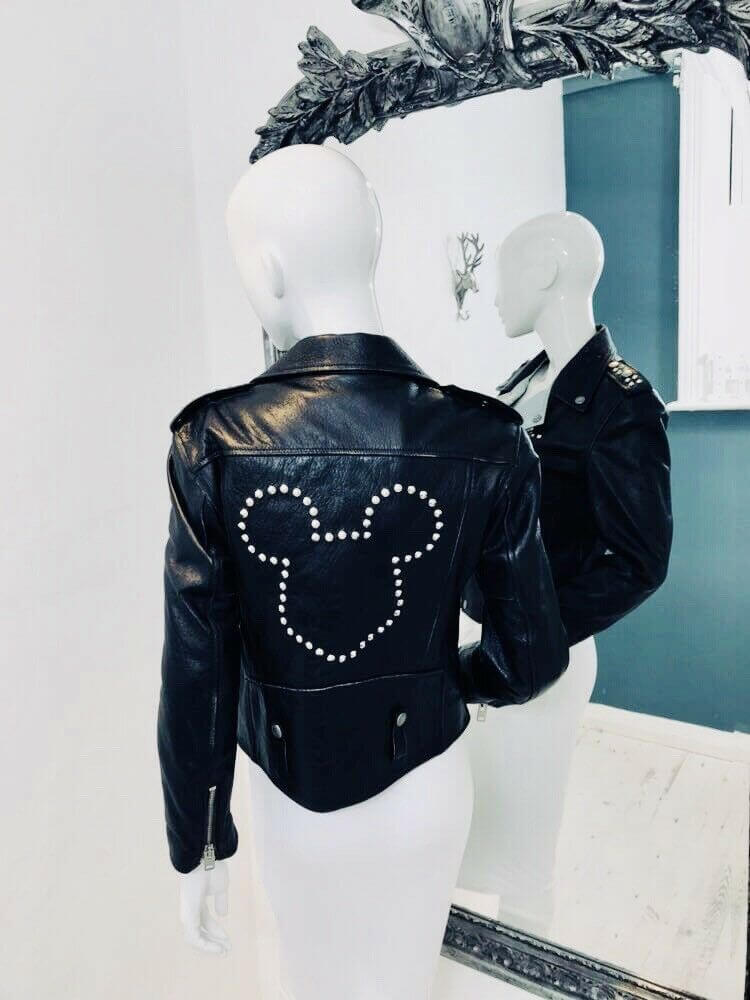 Black Mickey Mouse Studded Leather Jacket - Maker of Jacket