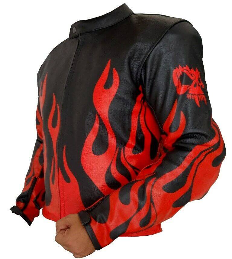 Flame Skeleton Black & Red Fire Leather Jacket - Maker of Jacket