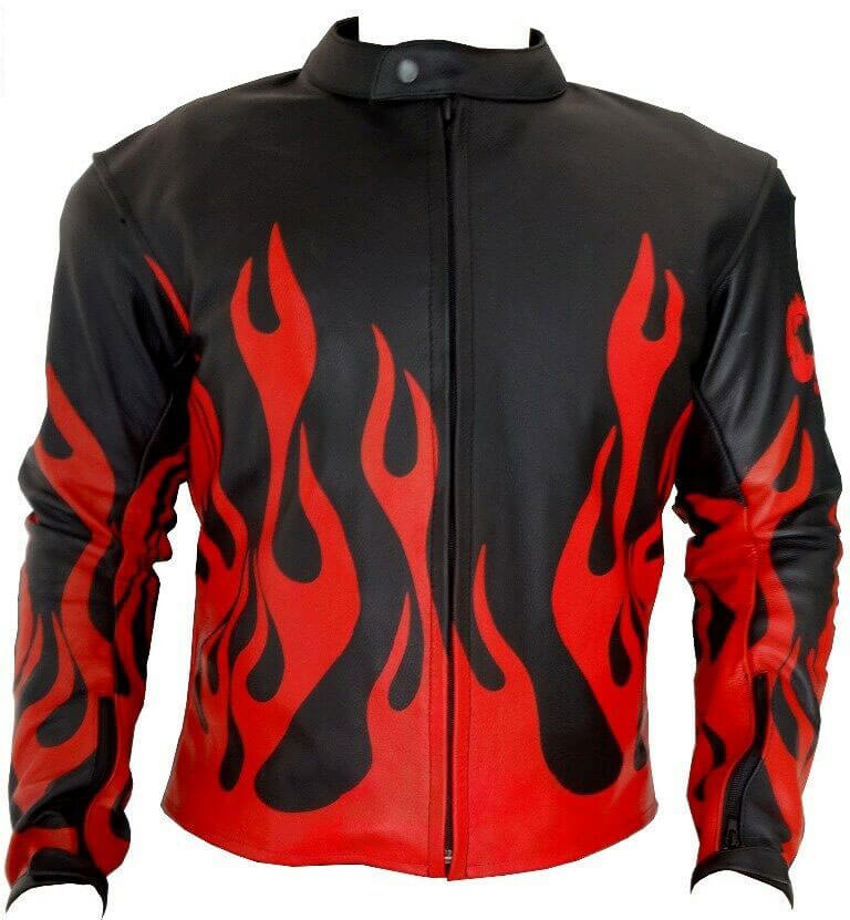 Flame Skeleton Black & Red Fire Leather Jacket - Maker of Jacket