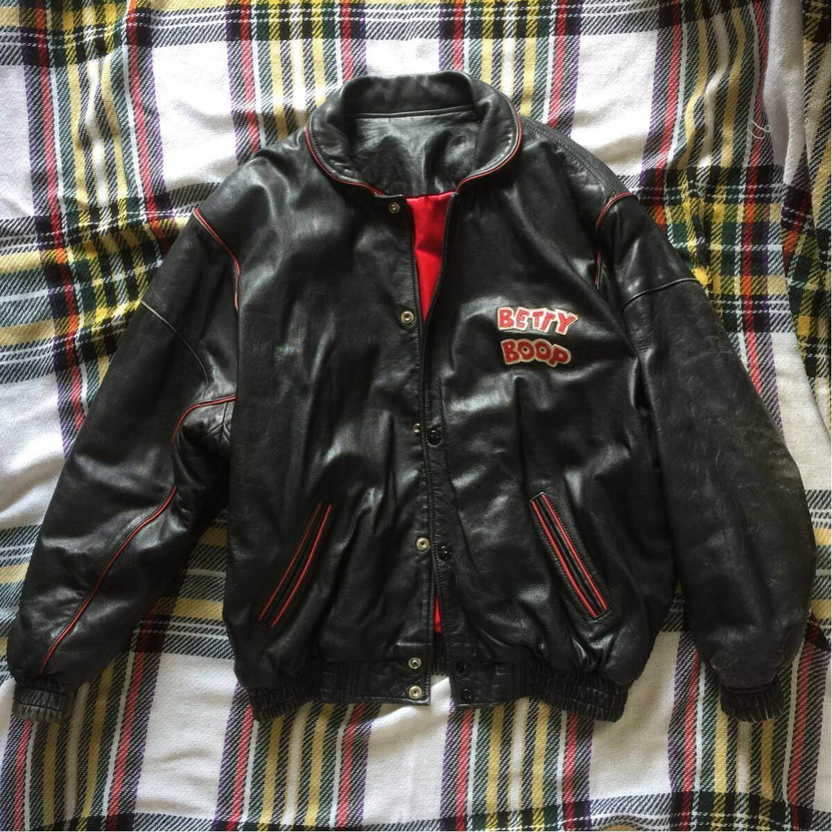 Vintage Betty Boop Black Biker Leather Jacket - Maker of Jacket