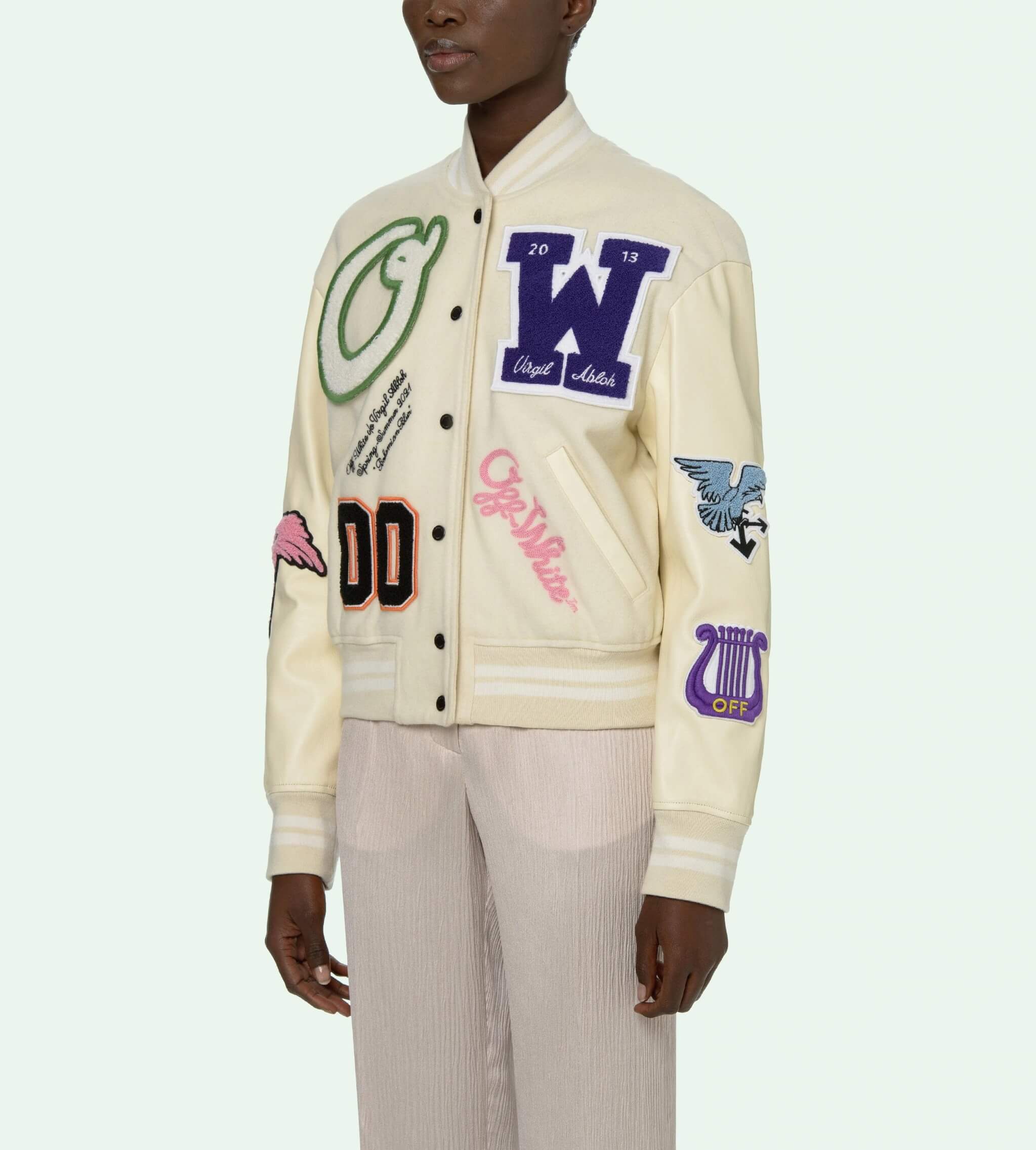 Beige Multi Patches Varsity Jacket - Maker of Jacket