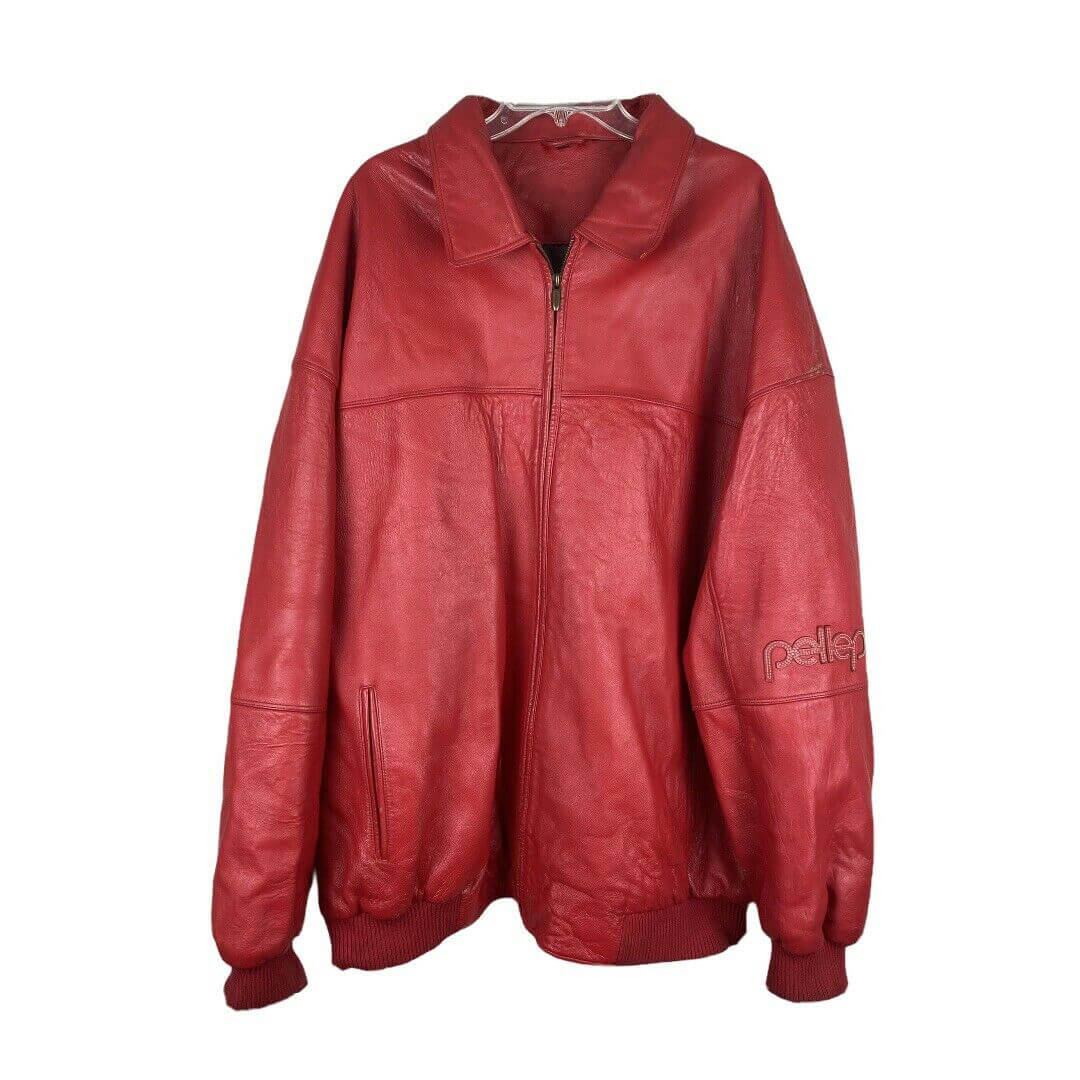 Red Pelle Pelle Leather Bomber Jacket - Maker of Jacket