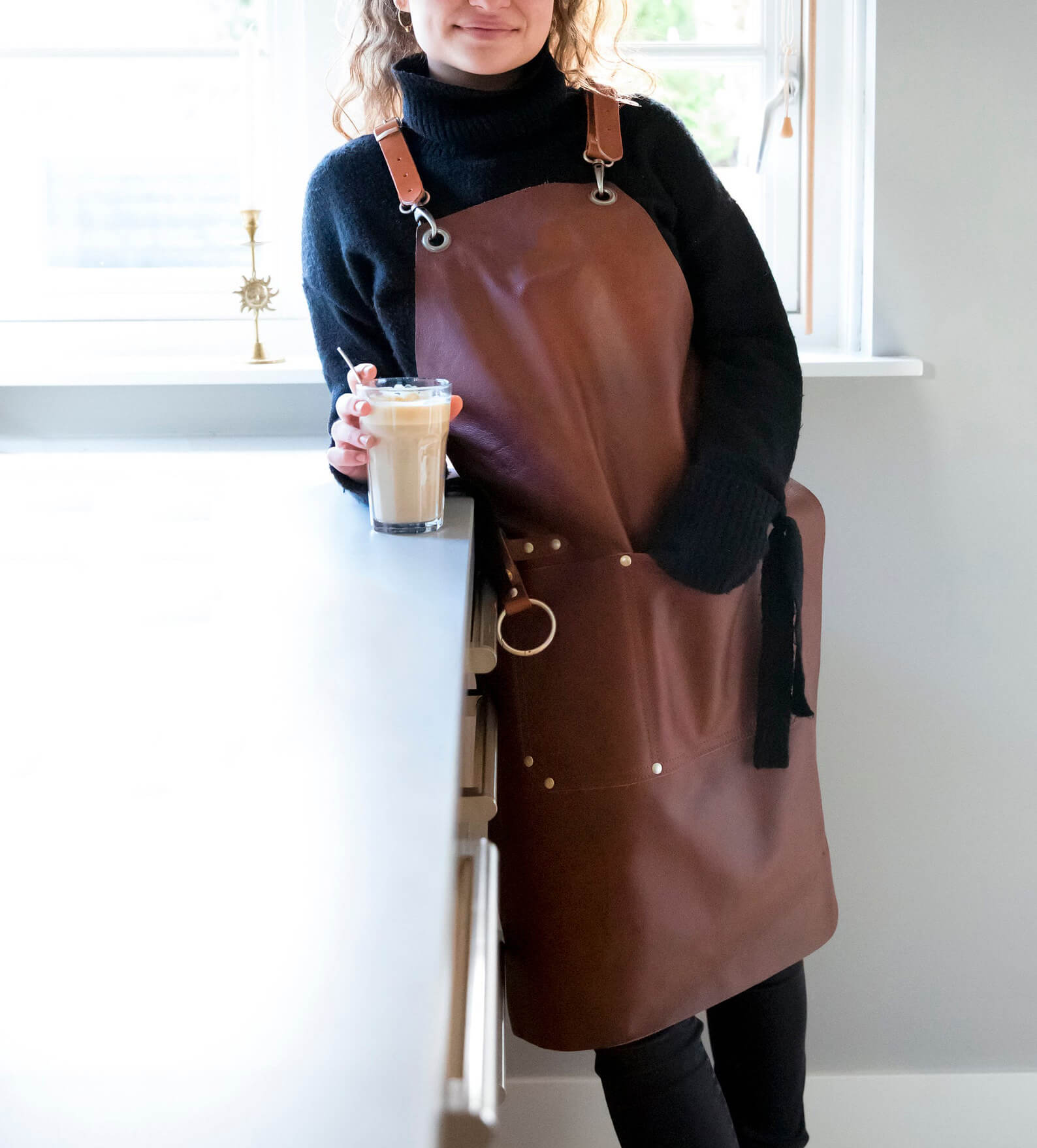 Brown Leather Apron Cross Back Shoulder Straps - Maker of Jacket