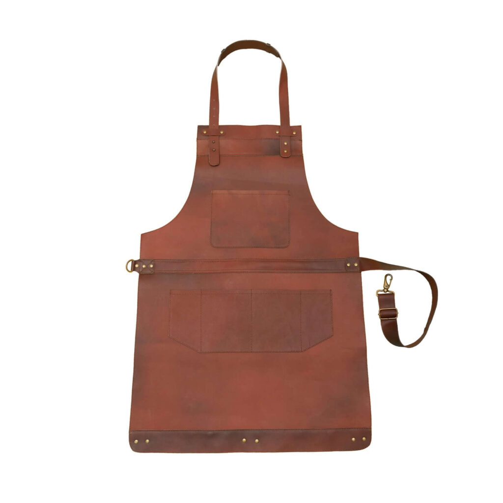 Tan Brown Leather Apron For Butcher Cooking - Maker of Jacket