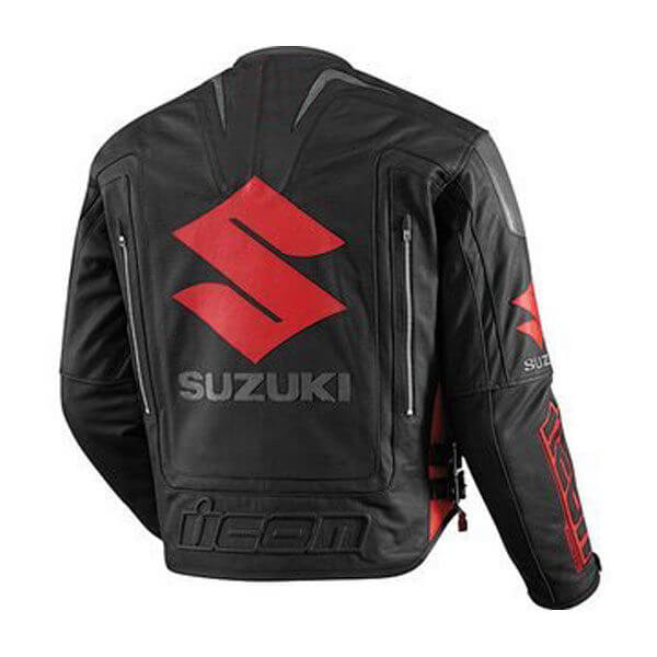 Suzuki Icon Motorcycle Black Leather Jacket - Maker of Jacket