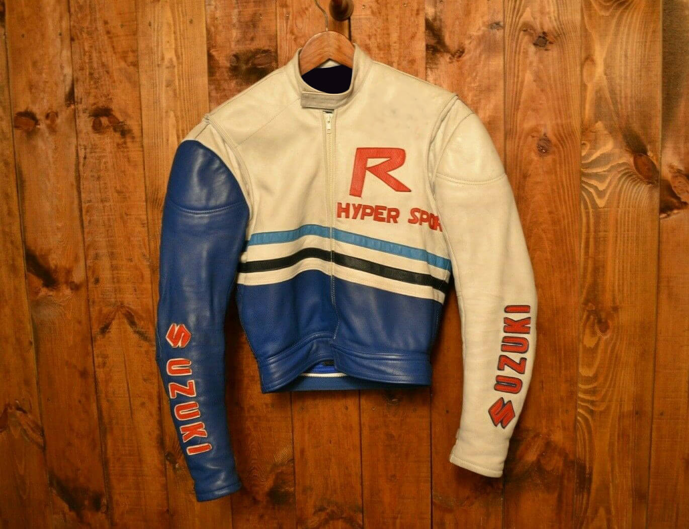 Suzuki Motorcycle White And Blue Racing Leather Jacket - Maker of Jacket