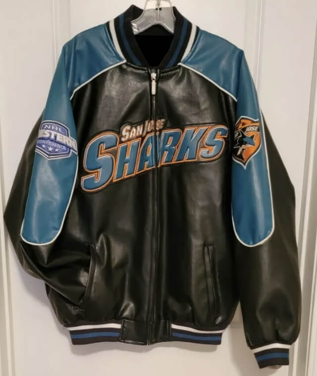 Vintage San Jose Sharks Black Leather Jacket - Maker of Jacket
