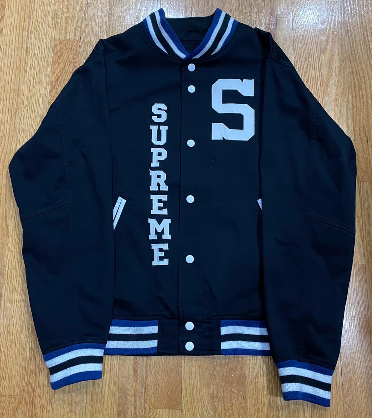 Supreme Blue Cotton Varsity Jacket - Maker of Jacket
