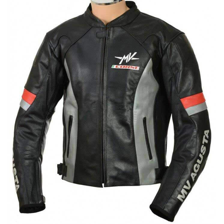 Black MV Agusta Corse Motorcycle Racing Leather Jacket - Maker of Jacket