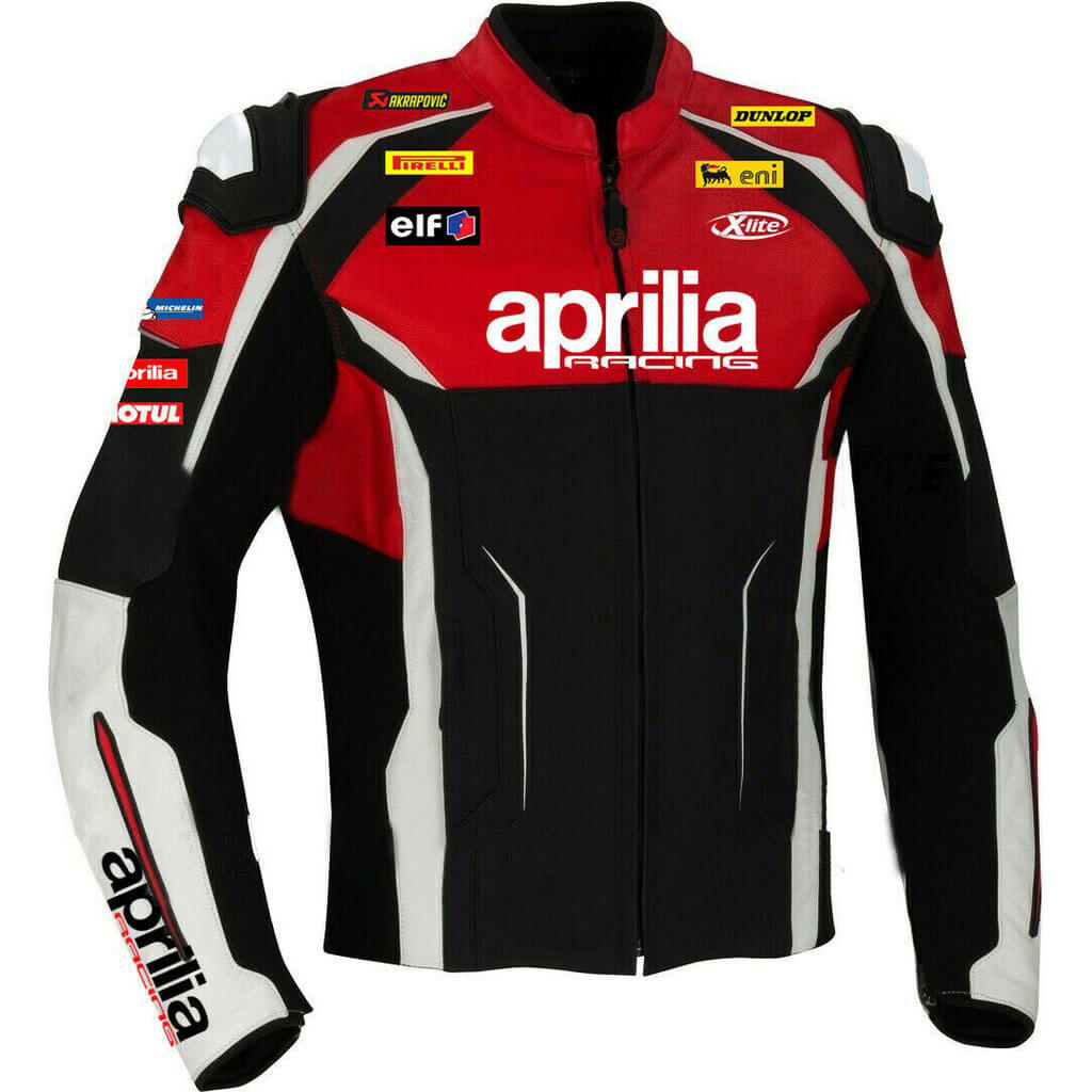 Black Red Aprilia Motorcycle Racing Leather Jacket - Maker of Jacket