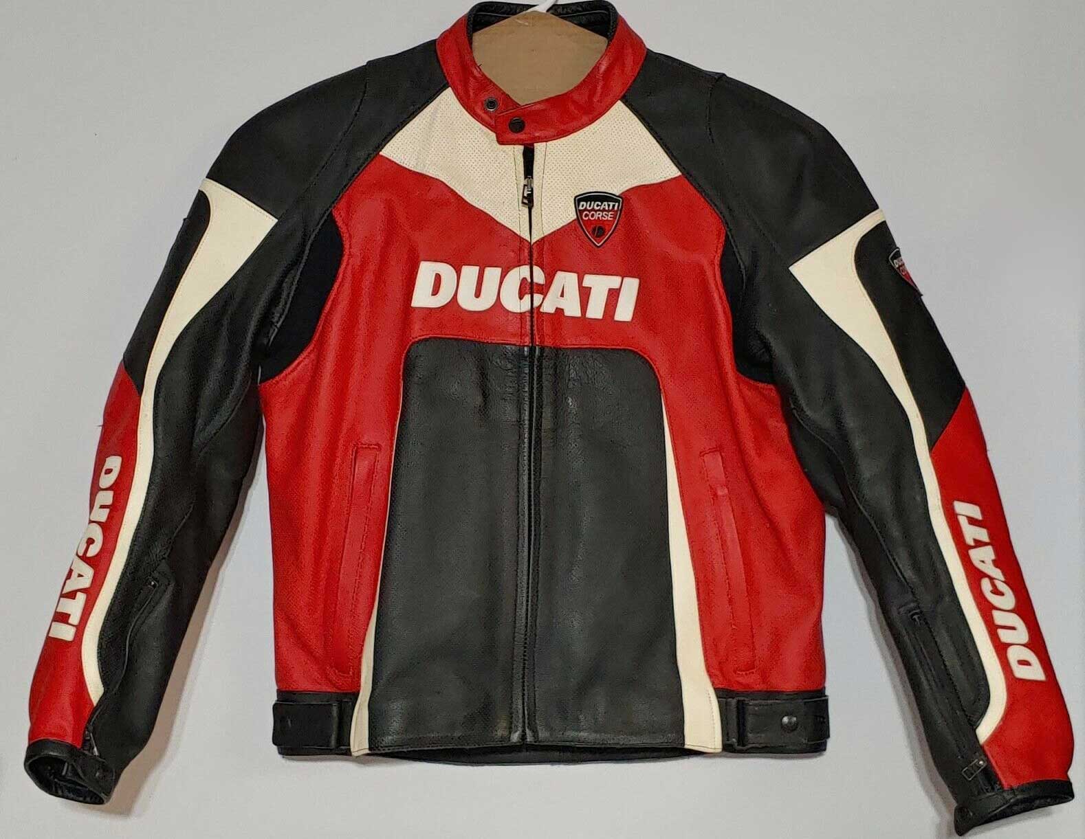 Black Red Ducati Corse Motorcycle Leather Jacket - Maker of Jacket