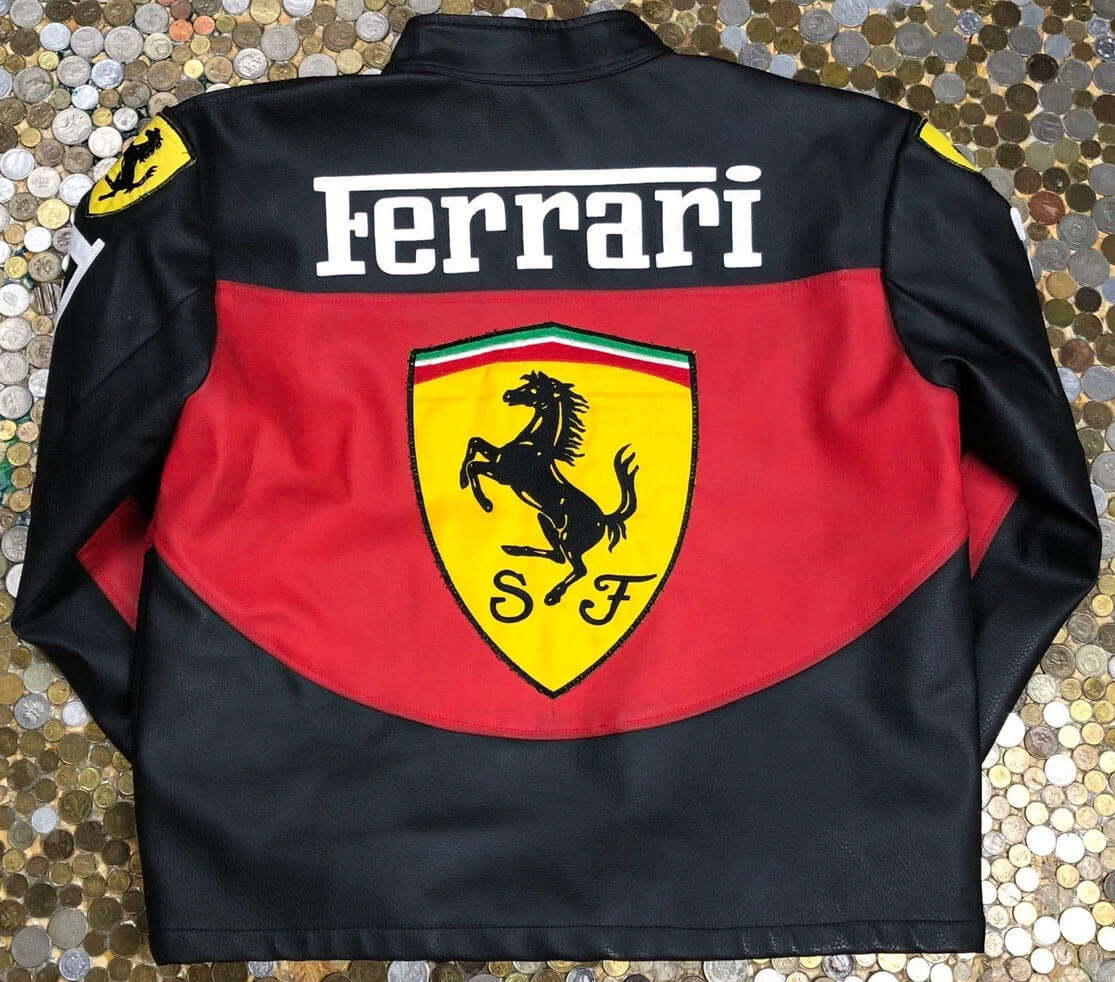 Black Red Ferrari Motorcycle Leather Jacket - Maker of Jacket