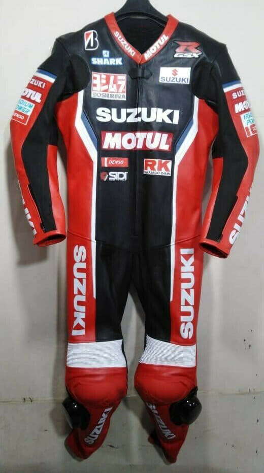Suzuki Motul Motorcycle Racing Black And Red Leather Suit - Maker of Jacket