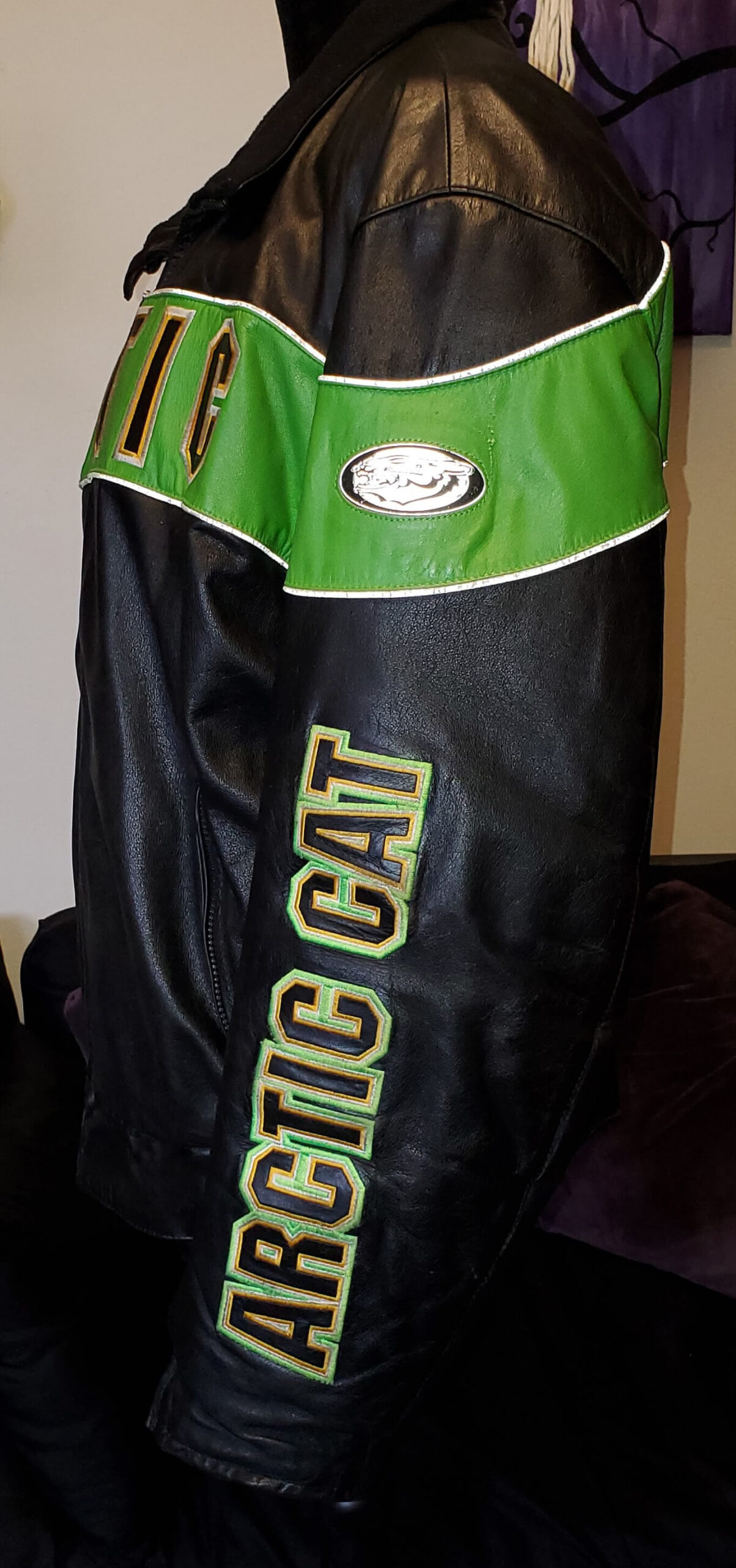 Team Arctic Cat Racing Black And Green Leather Jacket - Maker of Jacket