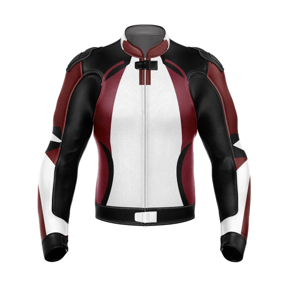 Custom White And Maroon Motorcycle Leather Jacket - Maker of Jacket