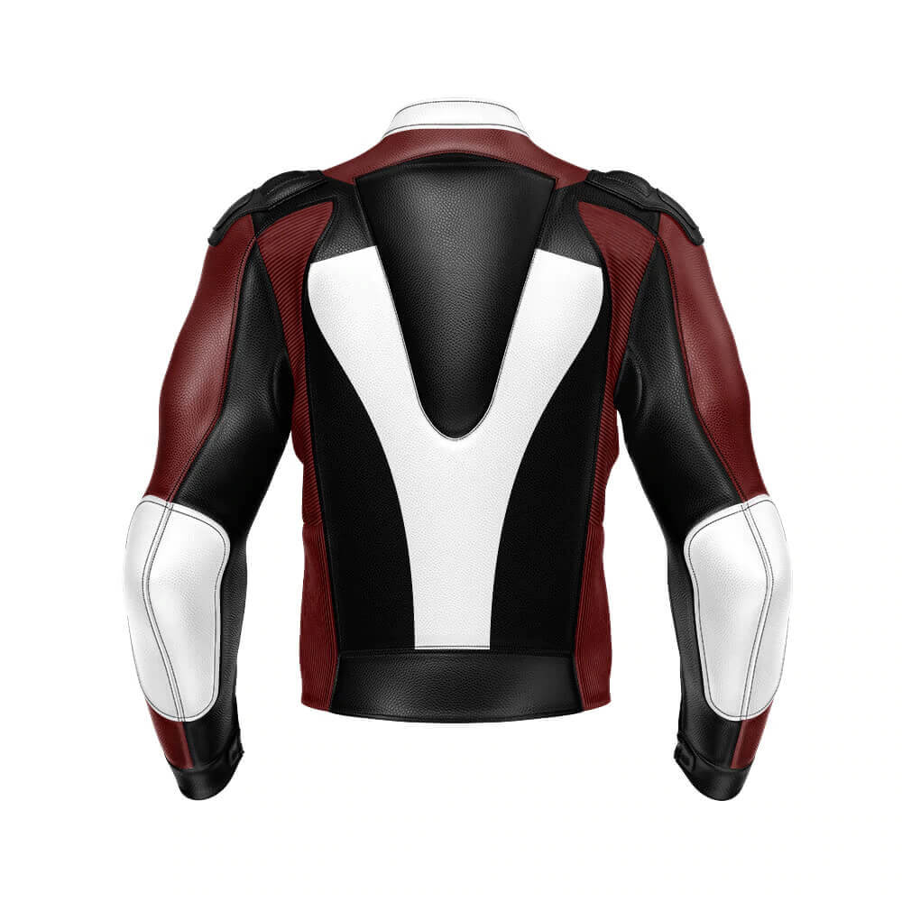 Custom White And Maroon Motorcycle Leather Jacket - Maker of Jacket