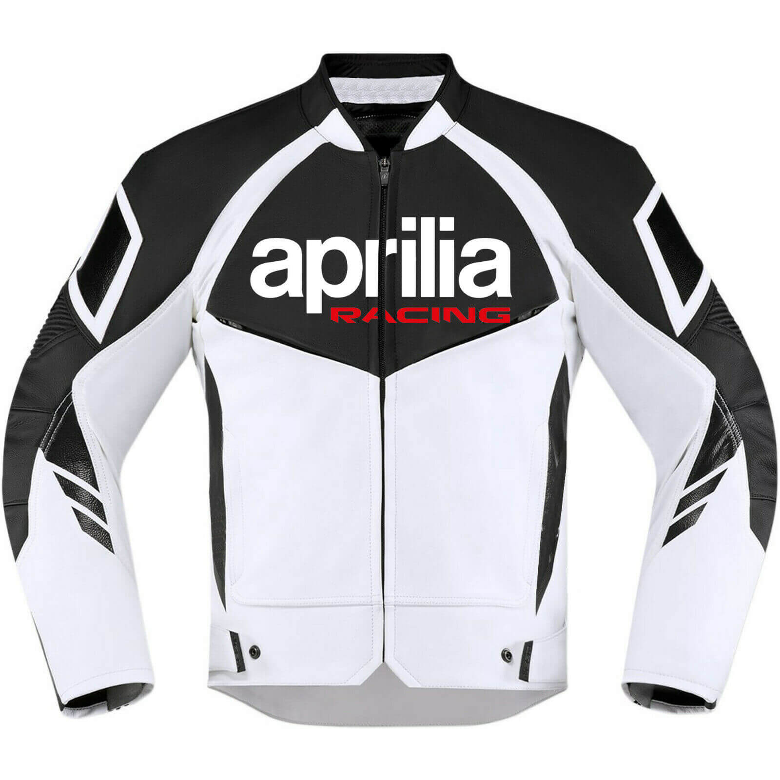 Aprilia Motorcycle Racing White And Black Leather Jacket - Maker of Jacket