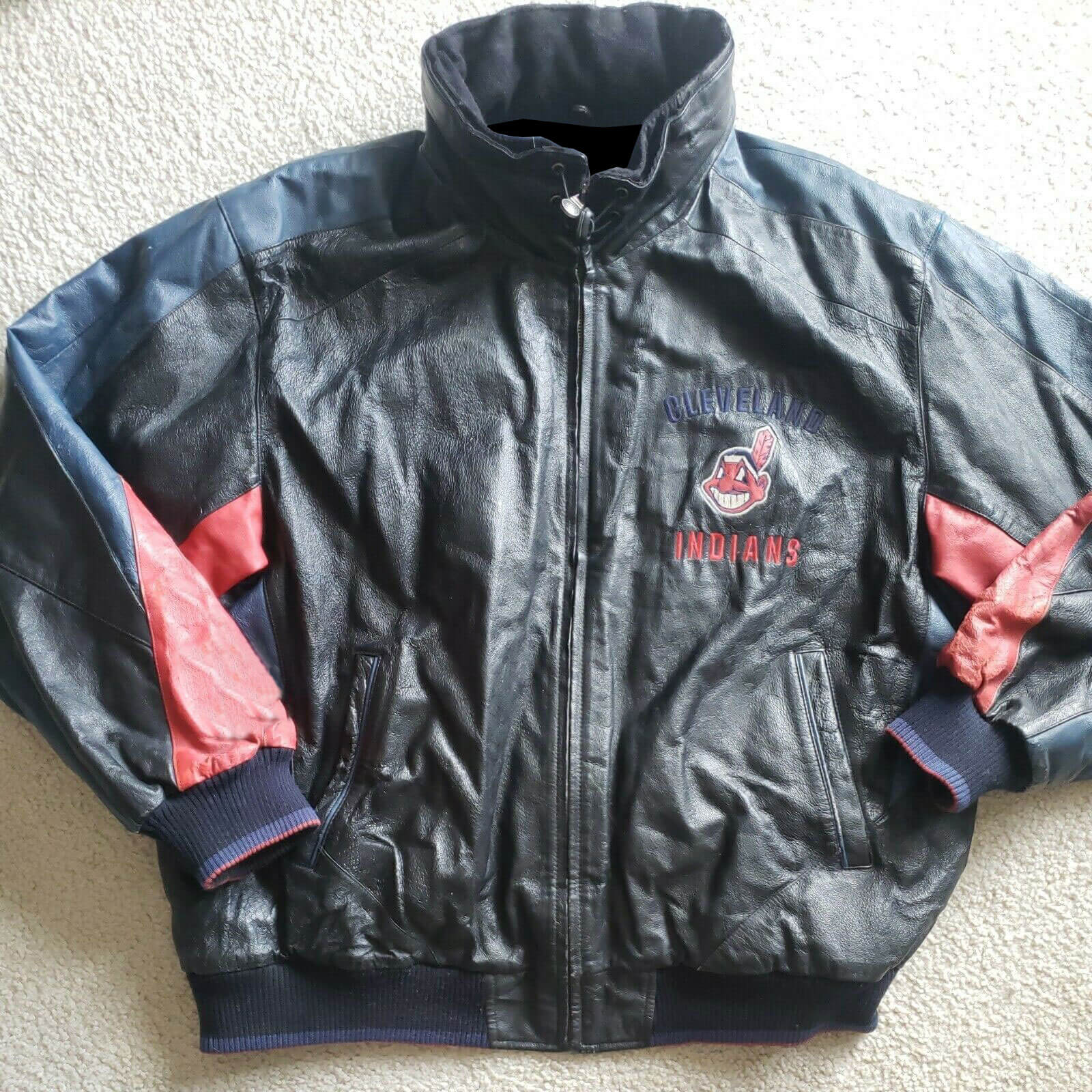 MLB Black Cleveland Indians Baseball Leather Jacket - Maker of Jacket
