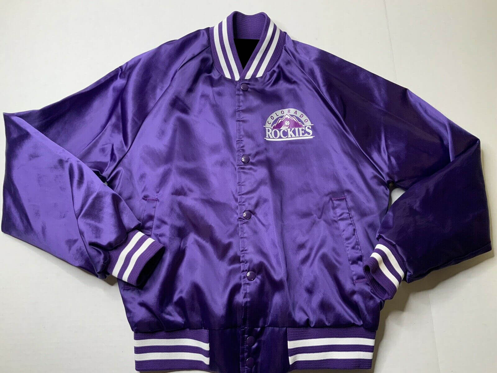 Vintage MLB Colorado Rockies Purple Satin Jacket - Maker of Jacket
