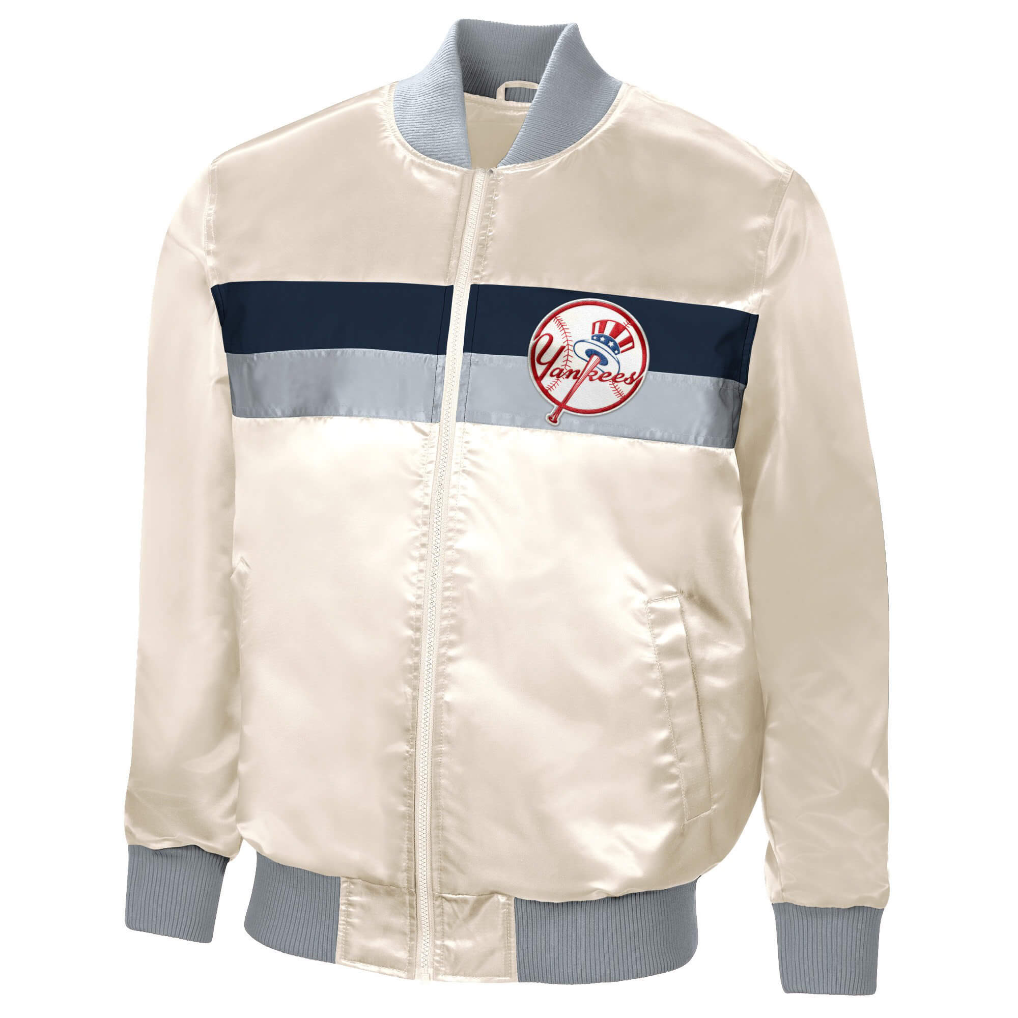Cream New York Yankees Ambassador Zip Satin Jacket - Maker of Jacket