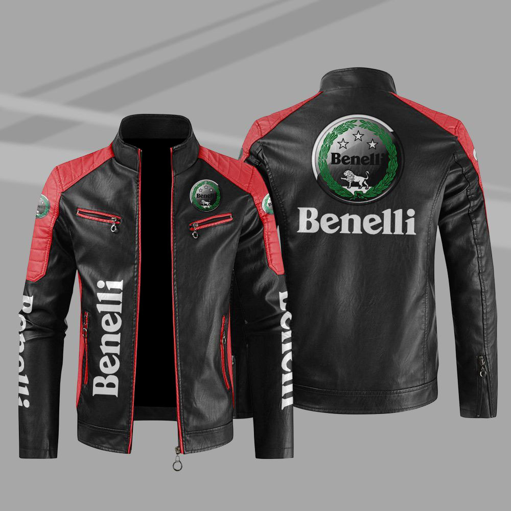 Benelli Car Motor Block Red Black Leather Jacket - Maker of Jacket