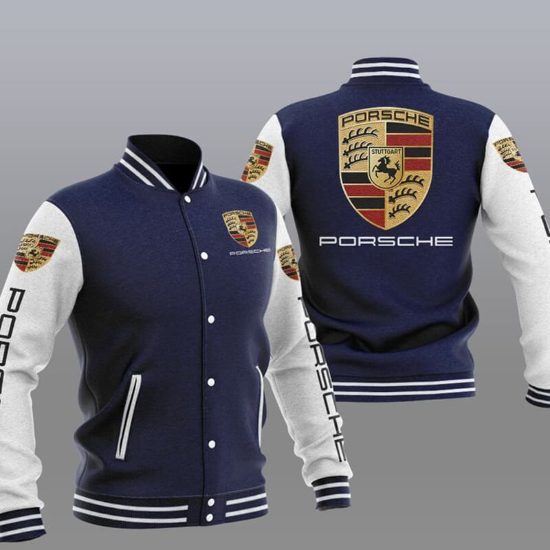 Blue White Porsche Car Baseball Varsity Jacket - Maker of Jacket